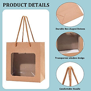 BENECREAT 50pcs Gift Bags with Transparent Window, Kraft Paper Shopping Bags with Handle for Birthday Wedding Party Florist Christmas Packing, 5.8x5.5x2.8
