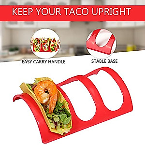 Koluti Colorful Taco Holder Stand Set of 6, Hard and Sturdy Taco Shell Plates Tray Style Rack, Each Hold 3 Tacos, BPA Free Food Grade Plastic Material, Microwave & Dishwasher Safe, （Red Orange Green）