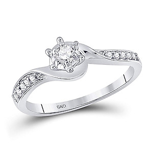 The Diamond Deal 10kt White Gold Womens Round Diamond Solitaire Bridal Wedding Engagement Ring 1/6 Cttw