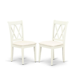East West Furniture BOCL3-WHI-C 3 Piece Dining Room Table Set Contains a Round Wooden Table and 2 Linen Fabric Kitchen Dining Chairs, 42x42 Inch, Linen White