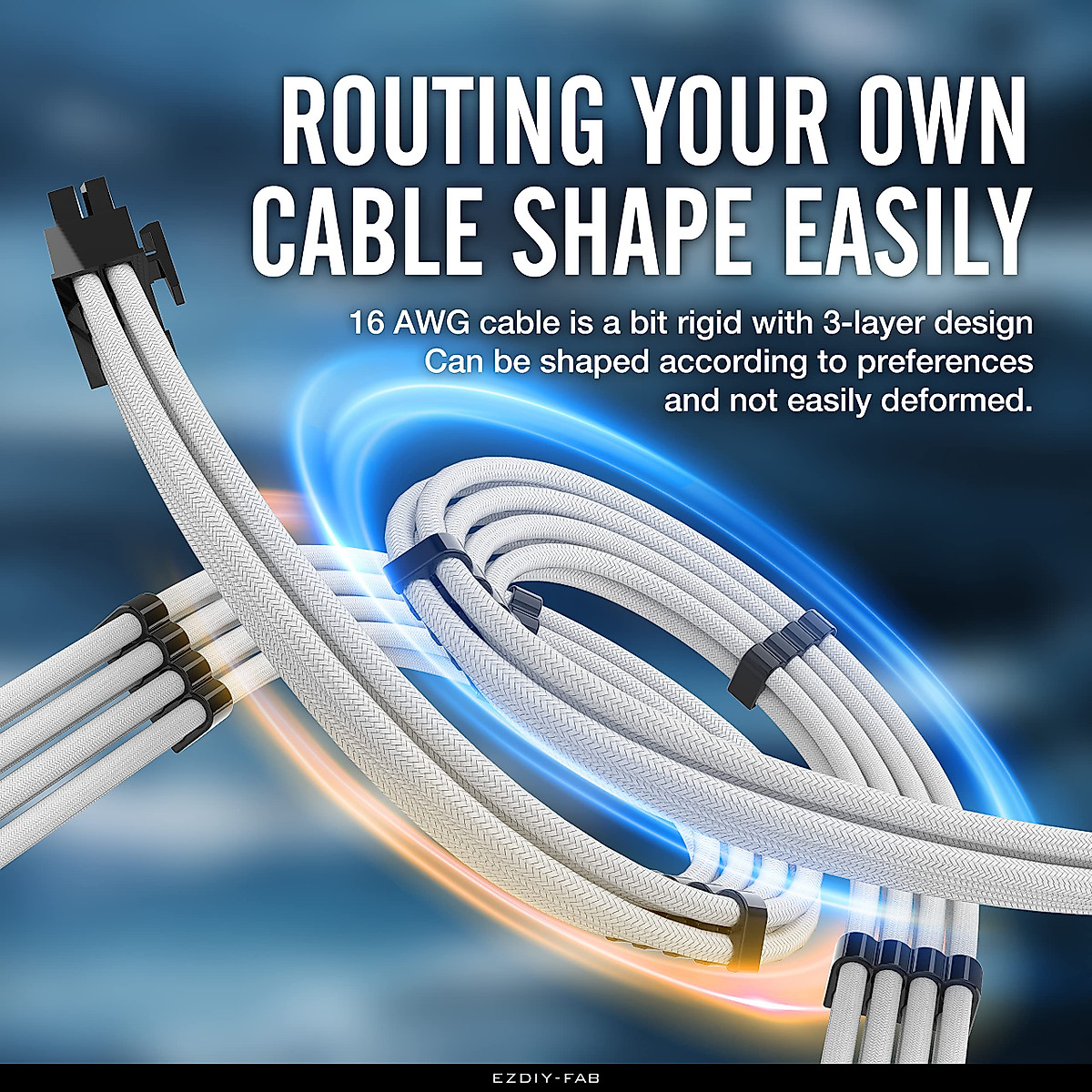 EZDIY-FAB Sleeved Cable - Cable Extension for Power Supply with Extra-Sleeved 24-PIN 8-PIN 6-PIN 4+4-PIN with Combs- White