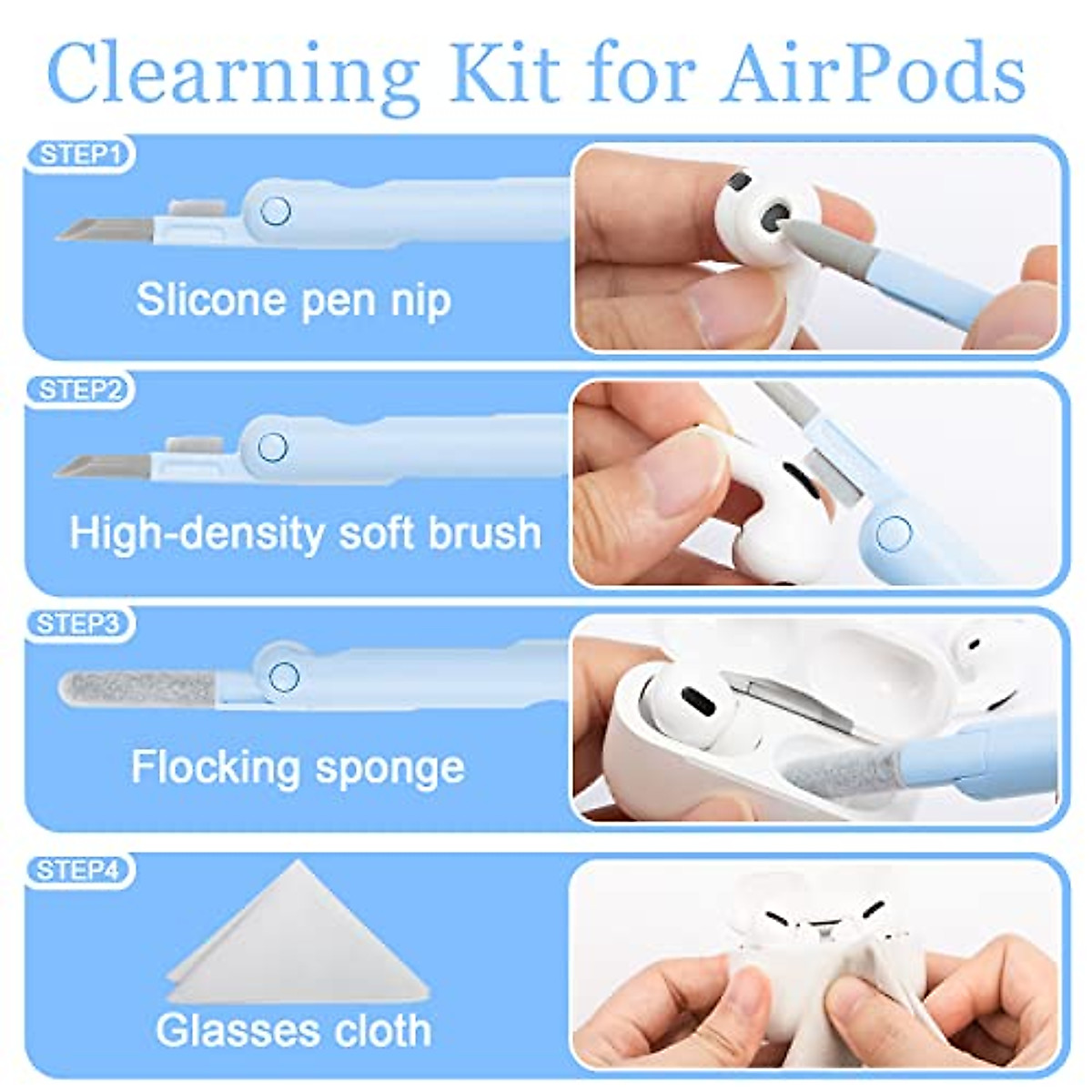Laptop Screen Keyboard Earbud Cleaner Kit for Airpods Pro MacBook iPad iPhone iPod, walrfid Touchscreen Airpod Cleaning Pen Brush Tool Key Remover for PC Monitor TV Phone Computer Headphone - Blue