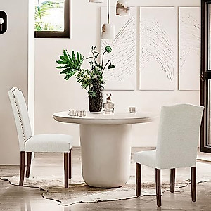 Sweetcrispy, Modern Upholstered Fabric Dining Nailhead Back and Wood Legs, Mid-Century Accent Side Chair for Living Room, Bedroom, Kitchen, Set of 4, Grey