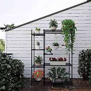 Xiofio Plant Stands for Indoor Plantsd Outdoor Plant Shelf, 4 Tier More Than 14 Pots Flower Pots Holder Storage Shelf Flower Stands With hanger rod for Living Room Balcony and Garden,Black