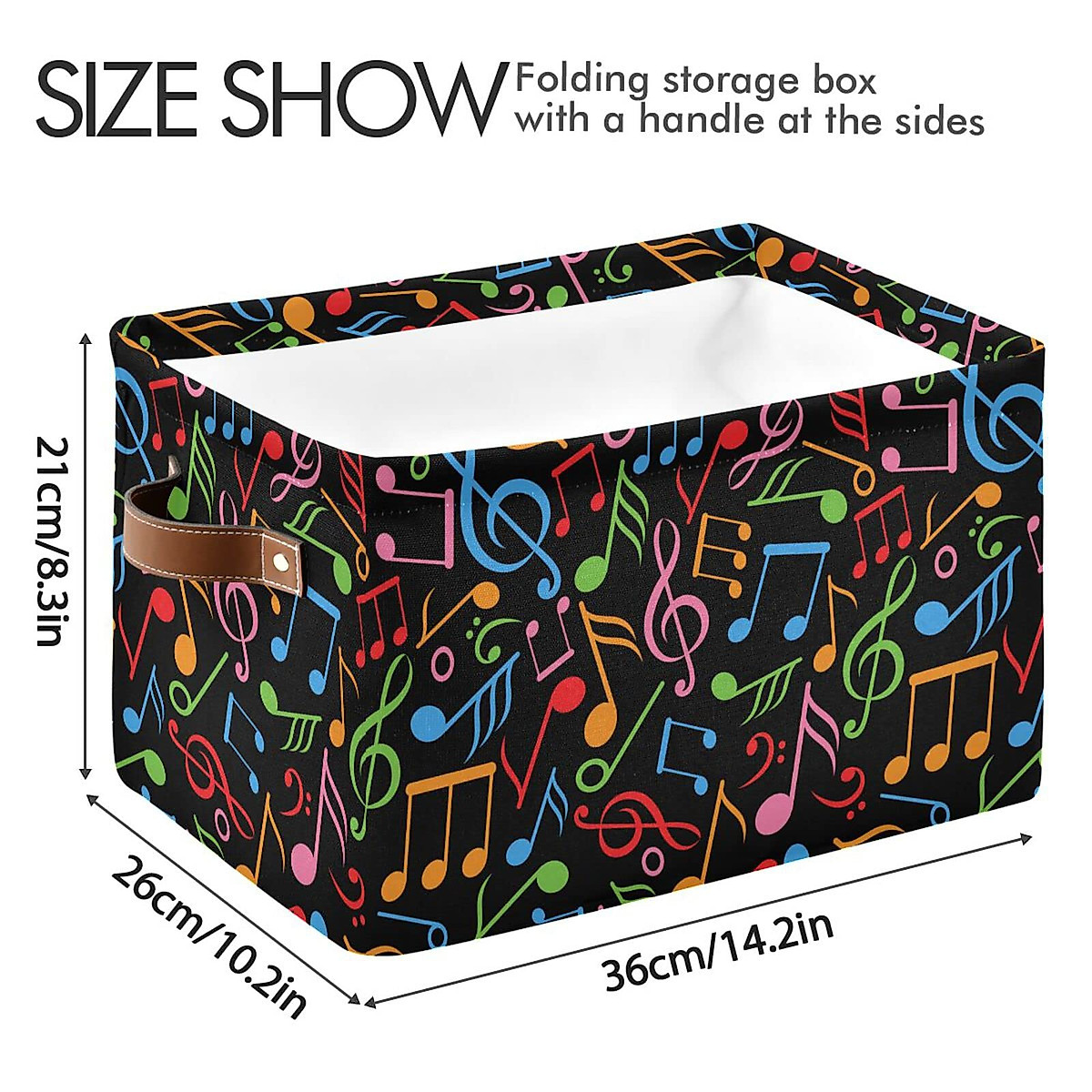 ALAZA Lovely Music Note Foldable Storage Box Storage Basket Organizer Bins with Handles for Shelf Closet Living Room Bedroom Home Office 1 Pack