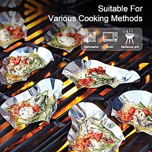 Linoone Reusable Stainless Steel Grilled Oyster Shells, Set of 12, Great for Make Oysters/Baked Clams/Scallop/Seafood of All Kind, Silver（Stainless Steel Kitchen Tongs） (Set of 12)