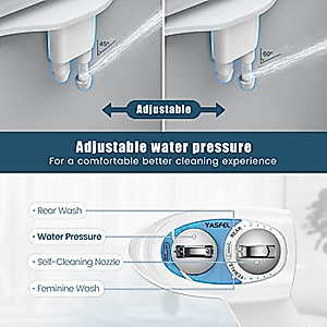 YASFEL Bidet Attachment for Toilet, Non-Electric Self-Cleaning Bidet Seat Attachment, Fresh Cold Bidet Attachment for Feminine/Posterior Wash, with Adjustable Pressure Control (Blue/White)