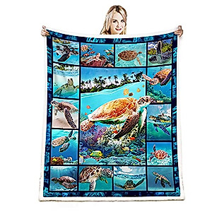 CYREKUD Turtle Blanket,Sea Turtle Gifts for Women Throw Blanket,Turtle Gifts for Turtle Lovers,Sea Turtle Ocean Animal Landscape Throw Blanket,Sofa Couch Beds Sea Turtle Decor Christmas 50" x 60"