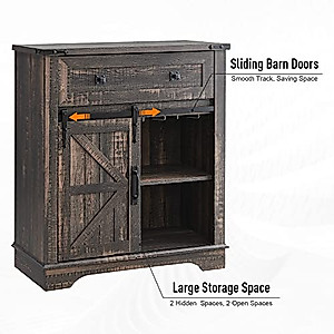 OKD Farmhouse Coffee Bar Cabinet, 32" Sliding Barn Door Buffet Sideboard Cabinet with Drawer, Adjustable Storage Shelves, Wooden Accent Cabinet for Kitchen, Living Room, Dining Room(Dark Rustic Oak)