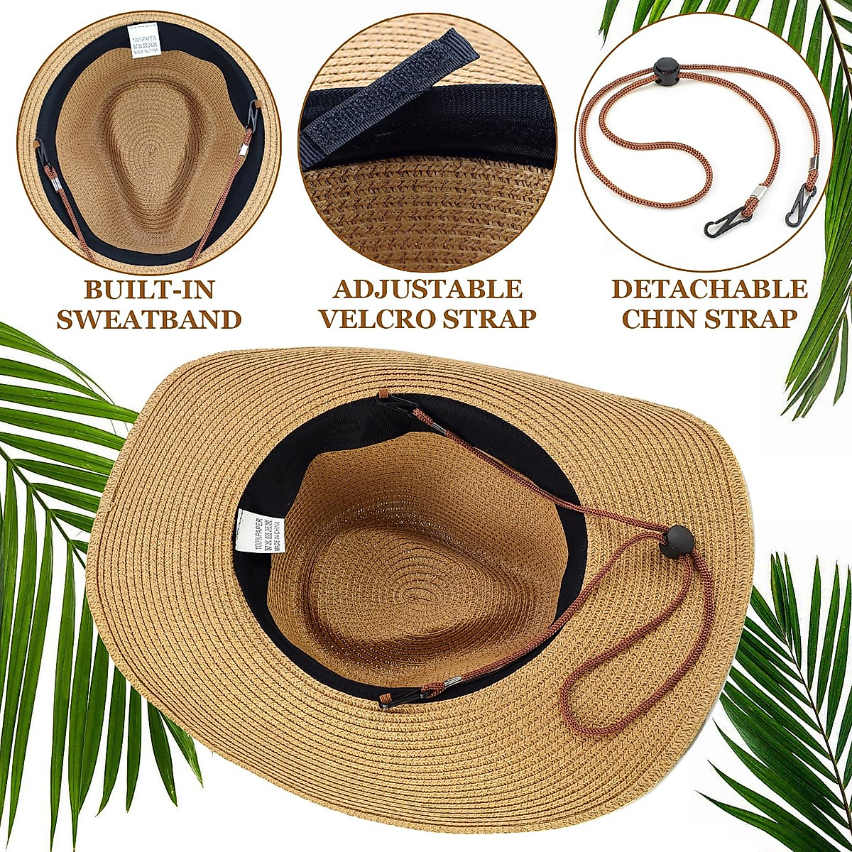 EINSKEY Straw Cowboy Cowgirl Hat for Men Women, Adjustable Sombrero Sun Hat with Shapeable Wide Brim & Detachable Chin Strap