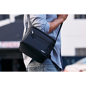 PackIt Freezable Essential Cooler, Black, Built with ECOFREEZE Technology, Fully Freezable, Collapsible, Reusable, With Removable Crossbody Strap, Top Clip Handle, Designed for Fresh Office