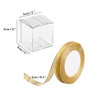 JOERSH 2x2x2 Inches Clear Boxes for Favors with Gift Ribbons 60 PCS Small Transparent Cube Wedding Baby Shower Birthday Party Favor Boxes, Minigifts Display Individual Macaron Box