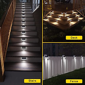 ROSHWEY Solar Step Lights Outdoor 4 Pack 30 LED Stainless Steel Outside Solar Lights Waterproof Fence Lights for Garden Patio Pathway Walkway, Cool White Light