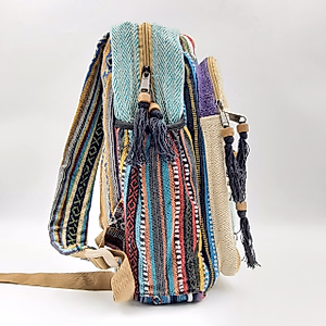 Fwosi Laptop Backpacks - Pure Hemp Hippie Bookbag for School, Day Hiking & Travel - Lightweight, Multi-Pocket, 6 Compartments for Books, Purse, Wallet, Everyday Accessories - Crafts from Nepal