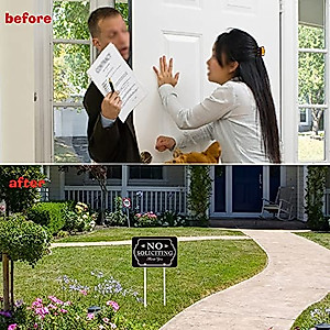 Kichwit No Soliciting Sign for House, No Soliciting Yard Sign, 12" x 8", 14" Long Metal Stakes Included