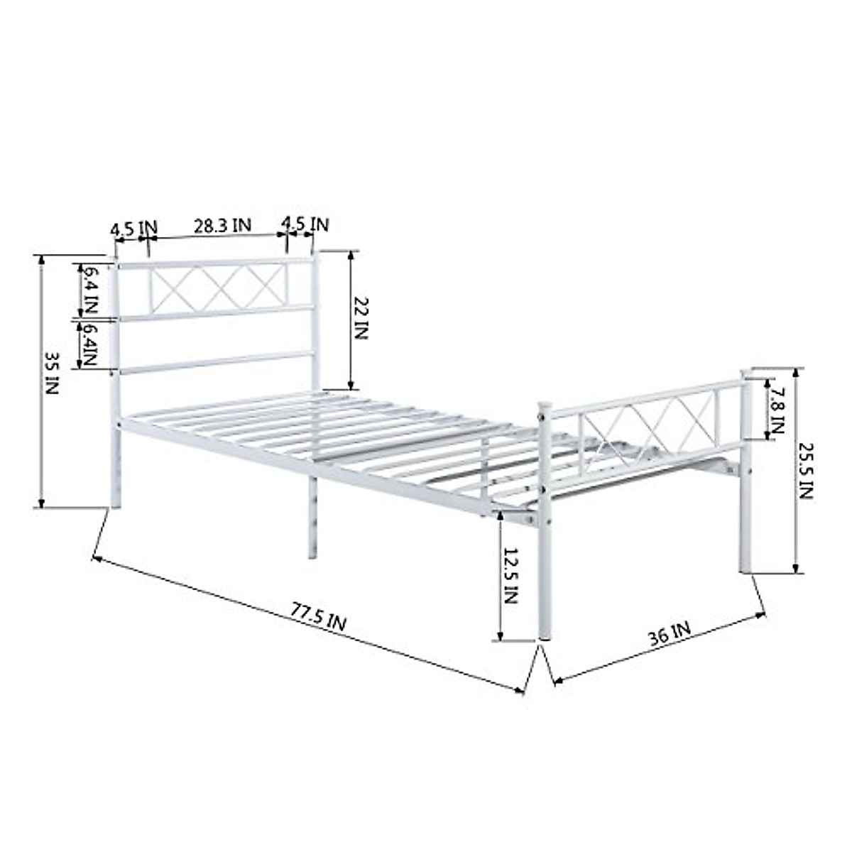 SimLife Metal Platform Bed Frame with Two Headboards Mattress Foundation/Slat Support/No Box Spring Needed, White Twin