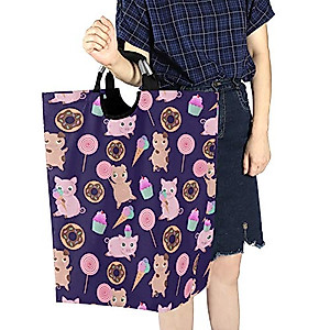 Tarity Pigs Donuts Cakes Laundry Hamper 52L Large Laundry Baskets Oxford Collapsible Dirty Clothes Tote Storage Bag with Handles Foldable Washing Basket Bin for Bedroom Bathroom Closet