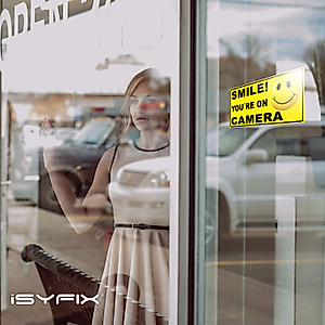 iSYFIX Smile You're on Camera Stickers for Business – 6 Pack 4x2 Inch – Self-Adhesive Vinyl Decal, Laminated for Ultimate UV Protection, Fade Resistance, Security Camera Sign for Home, Business, CCTV