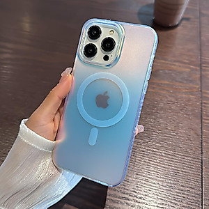 BEAWAL for iPhone 14 Pro Max Phone Case 6.7 inch, Unique Laser Holographic Frosted for Women, Compatible with MagSafe, Shockproof Soft TPU & Hard Pc White