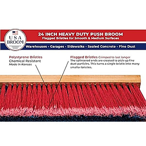USA Broom 24 in Heavy Duty Push Broom Indoor/Outdoor Garage Shop 100% Made in USA
