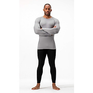 DEVOPS 2 Pack Men's Thermal Long Sleeve Compression Shirts (Large, Black/Light Grey)