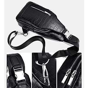 Mens Leather Sling Bag Chest Shoulder Bag,Waterproof Crossbody Chest Bag,Sling Backpack With Usb Charging Port One Shoulder Bag