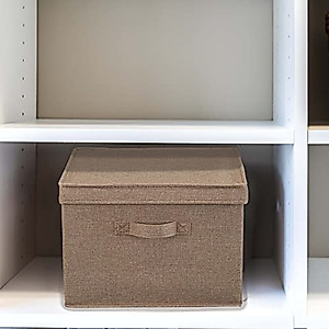 Household Essentials Wide Fabric Storage Bins with Lids, Latte, Set of 2