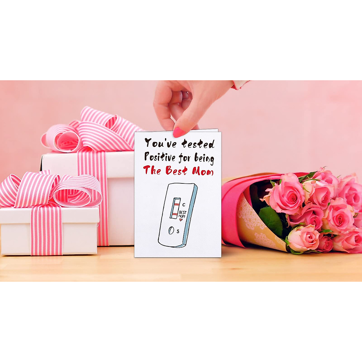 SICOHOME Funny Mothers Day Card from Daughter 4"x6" Happy Mother Day Card with Envelop for Mom Wife You've Tested Positive for Being The Best Mom Funny Greeting Gift Card for Mothers Day Birthday