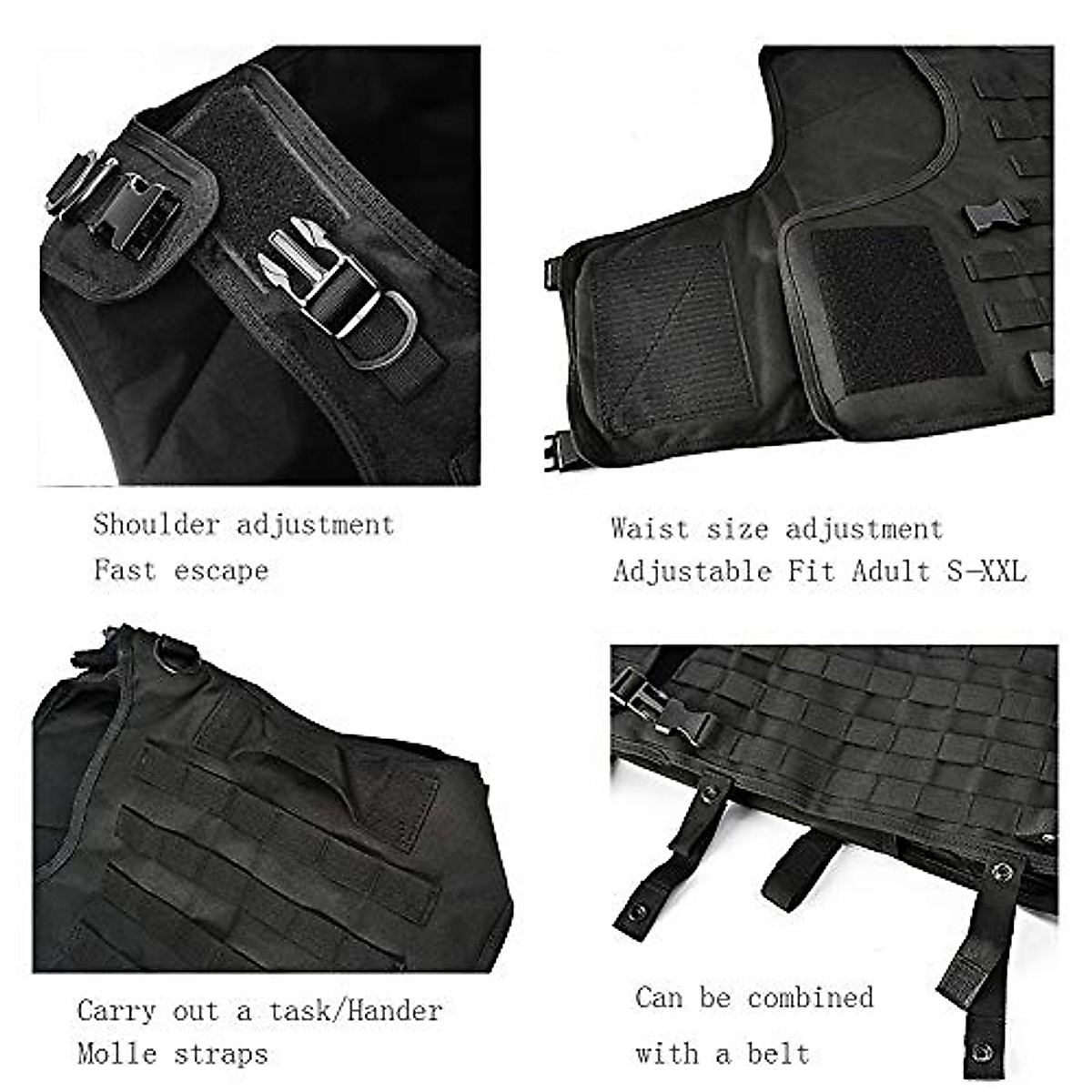 YAKEDA Outdoor Tactical Airsoft Vest Adjustable Fit Adult (Black)