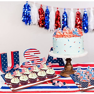 4th of July Plates Serving Trays 10 Disposable Patriotic American Flag Large 10.75" X 15.75" Heavy Duty Rectangle Paper Cardboard Tray Platter Cupcake Display Party Memorial Day Tableware Supplies