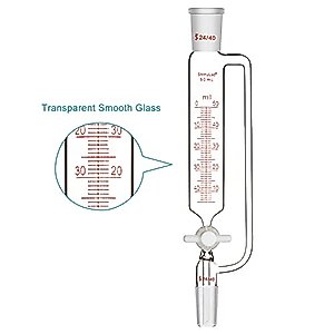 stonylab Pressure Equalizing Graduated Addition Funnel, Borosilicate Glass Dropping Funnel 24/40 Joint 50 ml with PTFE Stopcock for Laboratory (50 ml)