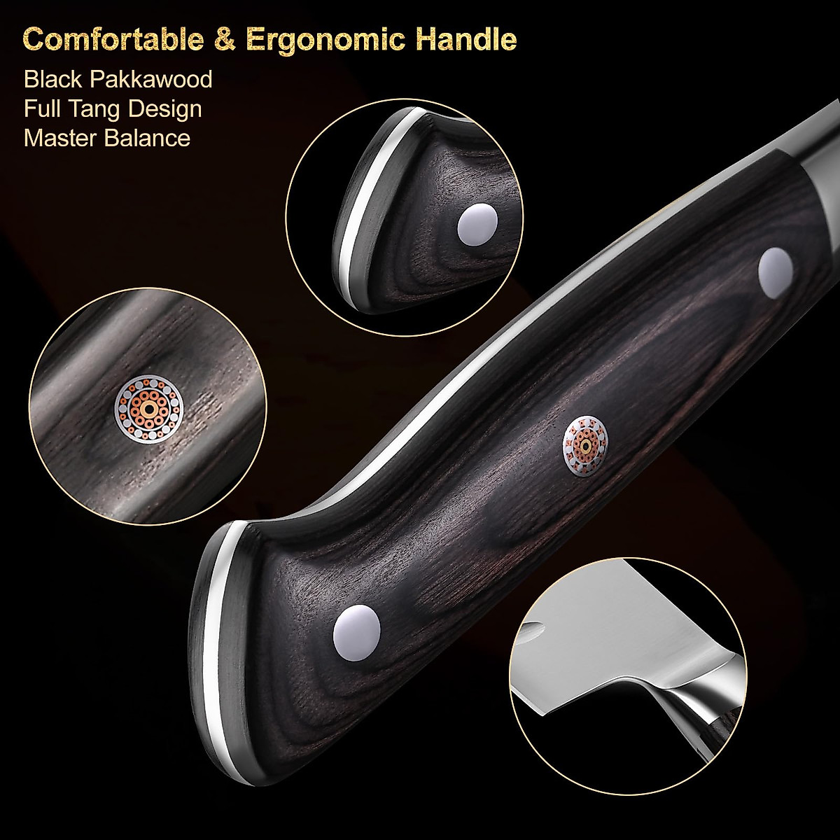 kanngou Japanese Chef Knife, 8 Inch Chef Knife Chef's Knives, Kitchen Knife, Gyuto Knife 210mm, Japanese Alloy Steel Knife, Gift for Husband Dad with Premium Gift Box (Black Handle, 8.27 inches)