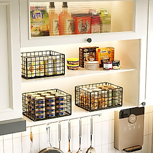 X-cosrack Foldable Cabinet Wall Mount Metal Wire Basket Organizer with Handles - 4 Pack, 12" x 12" X 6"Farmhouse Food Storage Mesh Bin for Kitchen Pantry Laundry Closet Garage Patent Design