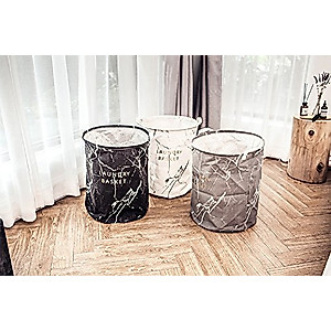 Homele 19.7" Large Waterproof Laundry Basket, Cotton Fabric Unique Marble Pattern Foldable Laundry Hamper Bucket Storage Basket Bin Organizer for Men Women Nursery, Kids Toys, Baby Clothing (White)