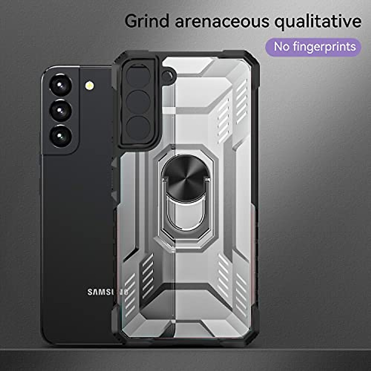 Monwutong Ring Holder Case for Samsung Galaxy S22 Plus, Hard PC Armor Case with Military Grade Shockproof Protection and Magnetic Absorption Kickstand Shell for Samsung Galaxy S22 Plus, ZHW Black
