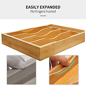 oridom Expandable Bamboo Kitchen Drawer Organizer for Cutlery and Utensils, Adjustable Bamboo Wood Cutlery Tray in Drawer for Flatware and Silverware in Kitchen, (Natural)