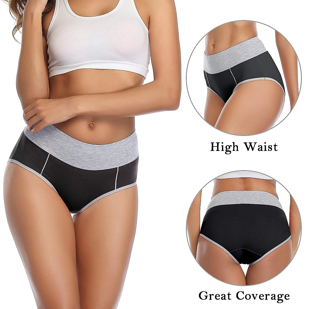 wirarpa Women's Cotton Underwear High Waist Stretch Briefs Soft Underpants Breathable Panties 4 Pack X-Large