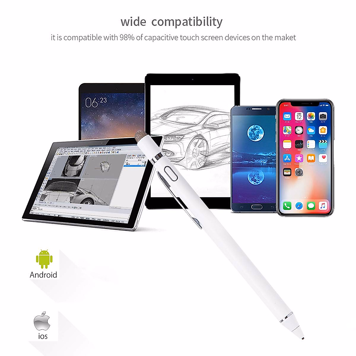 MENKARWHY Active Stylus Pen for Touch Screens, Digital Pencil Pen Fine Point Stylish Pencil Compatible with iPhone iPad Pro Air Mini Android and Other Tablets (White) E8910BJ