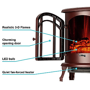 e-Flame USA Tahoe LED Portable Freestanding Electric Fireplace Stove Heater - Realistic 3-D Log and Fire Effect (Red)