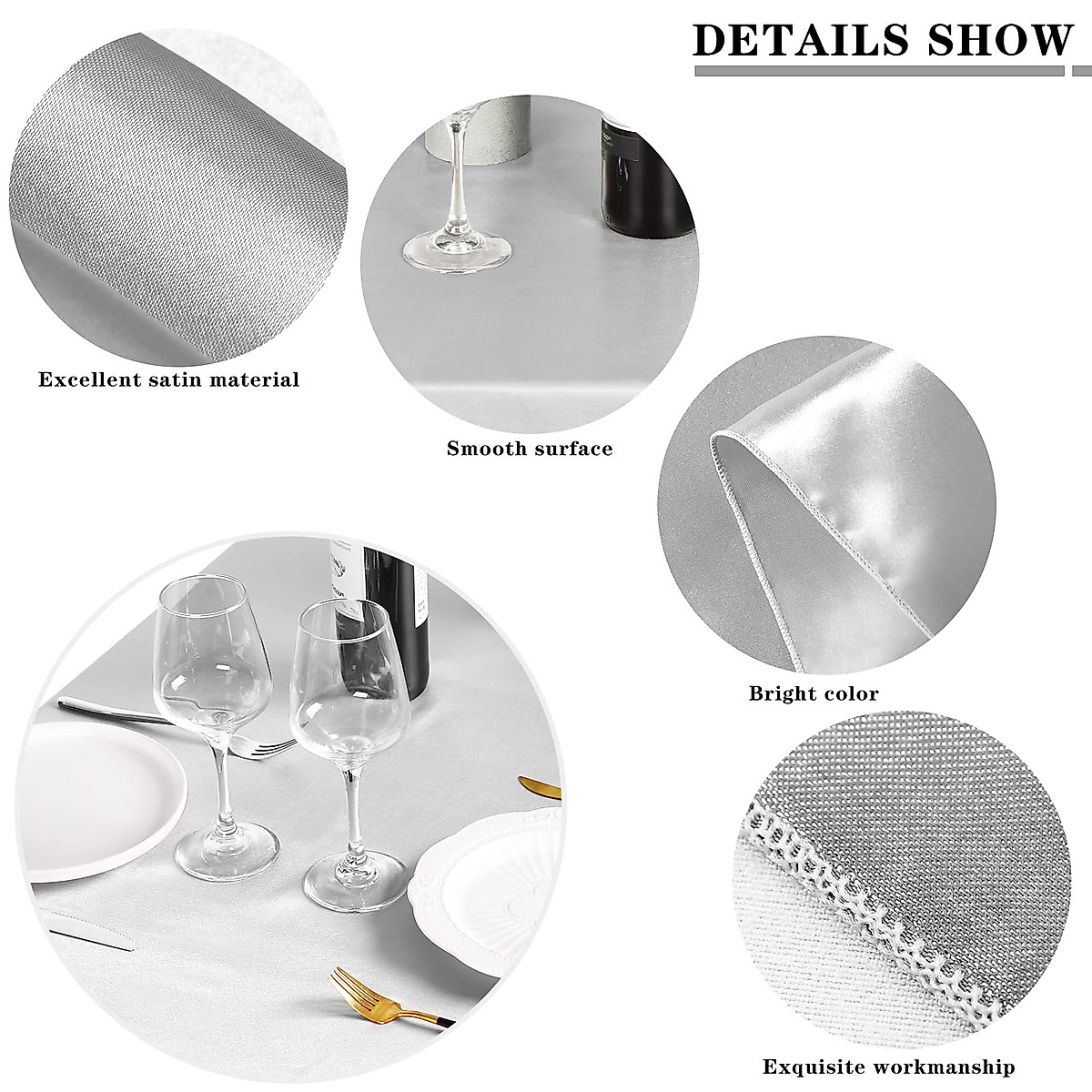 MCEAST 2 Packs Satin Tablecloth 102 x 58 Inches Rectangular Table Overlay Cover Bright Silk Tablecloth Smooth Fabric Table Decor for Wedding Banquet Table Decoration (Silver)