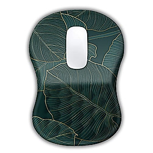 Ergonomic Mouse Pad with Wrist Rest Support,3D Massage Design Mousepad Relief Carpal Tunnel Pain, Entire Memory Foam Mouse Pad with Non-Slip PU Base, Wireless Mouse Pads,Green Leaves