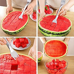 Watermelon fork stainless steel 2 in 1 watermelon fork knife double end watermelon slicer summer watermelon fruit cutting fork, watermelon fork slicer with fruit fork, set of 5