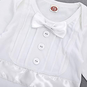 Baby Boys Baptism Christening Outfit Bowtie Romper Suspenders Pants Gentleman Formal Wedding Party Tuxedo Suit Ring Bearer Clothes Set for Birthday Cake Smash Photo White - Long Sleeve 6-12 Months