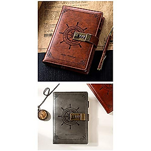 WFS Notebook Digital Password Combination Student Diary Notepad B6 PU Leather Creative Retro for Travel Business Office (Color : Brown)