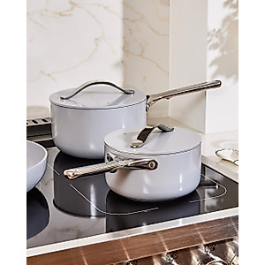 Caraway Nonstick Ceramic Sauce Pan with Lid (1.75 qt) - Non Toxic, PTFE & PFOA Free - Oven Safe & Compatible with All Stovetops (Gas, Electric & Induction) - Cream
