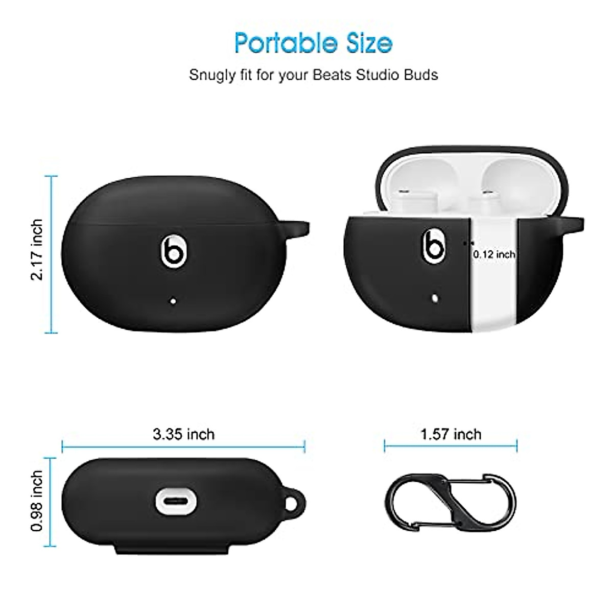 Fintie Silicone Case for New Beats Studio Buds, Shockproof Earbuds Cover with Keychain Carabiner Support Wireless Charging (Black)