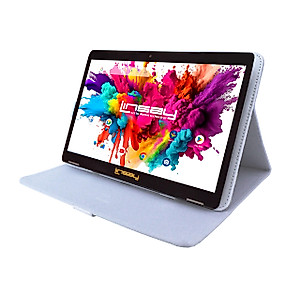 LINSAY 10.1" High End Octa Core 4GB RAM 128GB Storage Android 13 Google Certified Tablet with White Leather Case, Pop Holder and Pen Stylus