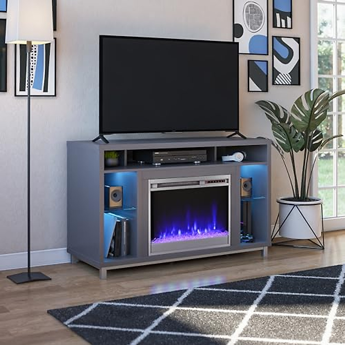 Ameriwood Home Lumina Fireplace TV Stand for TVs up to 48", Graphite Gray
