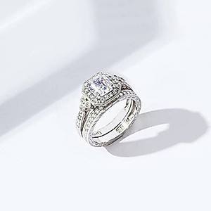 Amazon Essentials Platinum-Plated Sterling Silver Antique Ring set with Asscher-Cut Infinite Elements Cubic Zirconia, Size 8 (previously Amazon Collection)