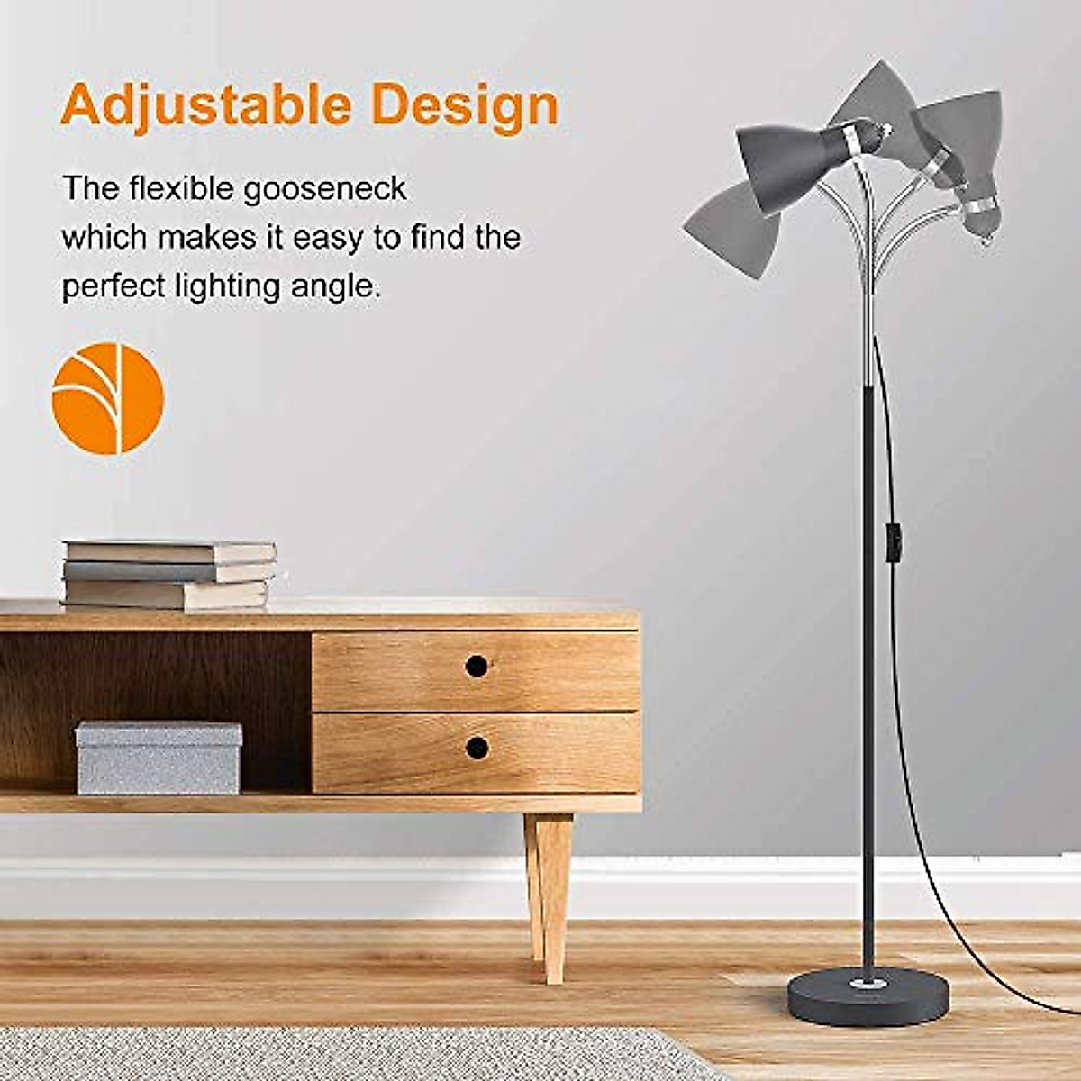 LEPOWER Floor Lamp, Metal Standing Lamp with Adjustable Gooseneck, Heavy Metal Based, Reading Pole Lamp for Office, Black Floor Lamps for Bedroom, Living Room